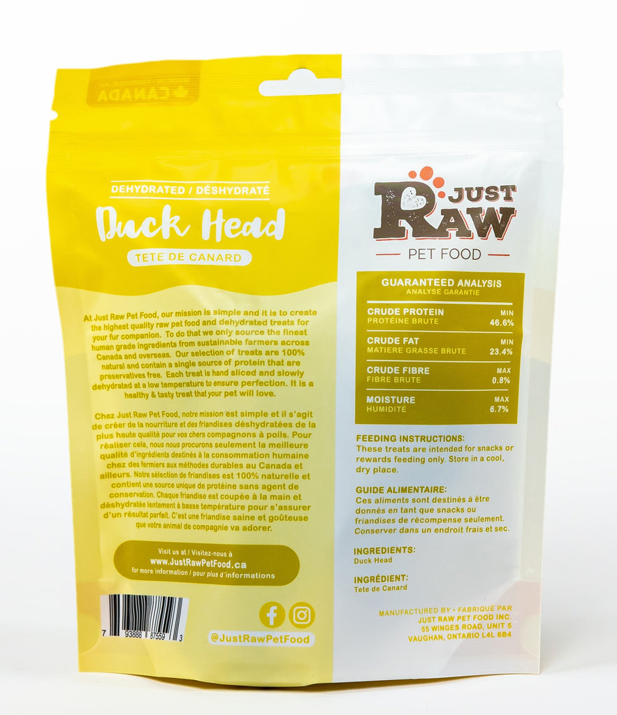 Dehydrated Duck Head - Single Ingredient Dog Treats – Just Raw Pet Food